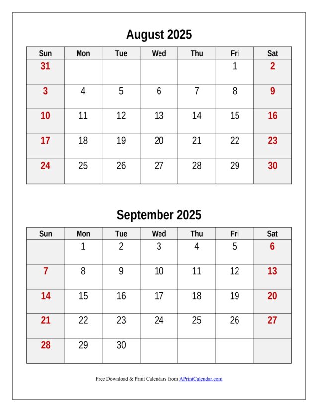 2025 Two Months Calendar Printable PDF Templates