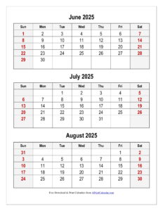 Three Months 2025 Calendar Printable PDF Templates